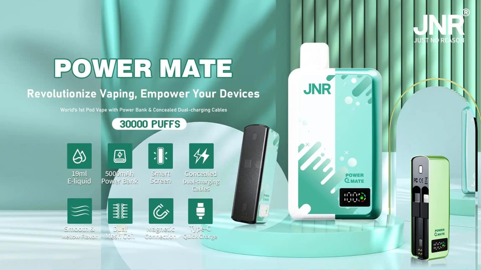 JNR PowerMate - 30000 Puffs Disposable Vape & Power Bank